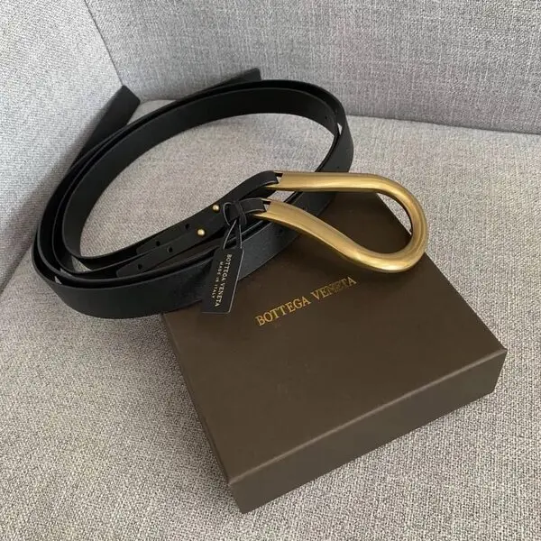 Bottega Veneta Double Strap Belt With Gold Tone Buckle
