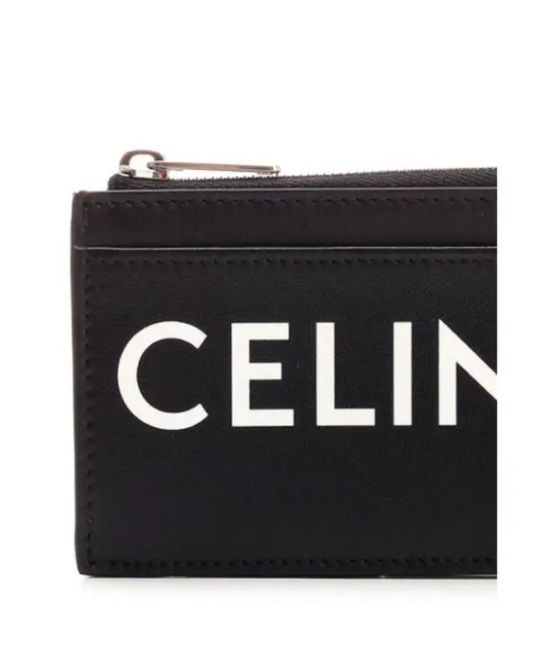 Celine Zipped Card Holder In Smooth Calfskin With Print
