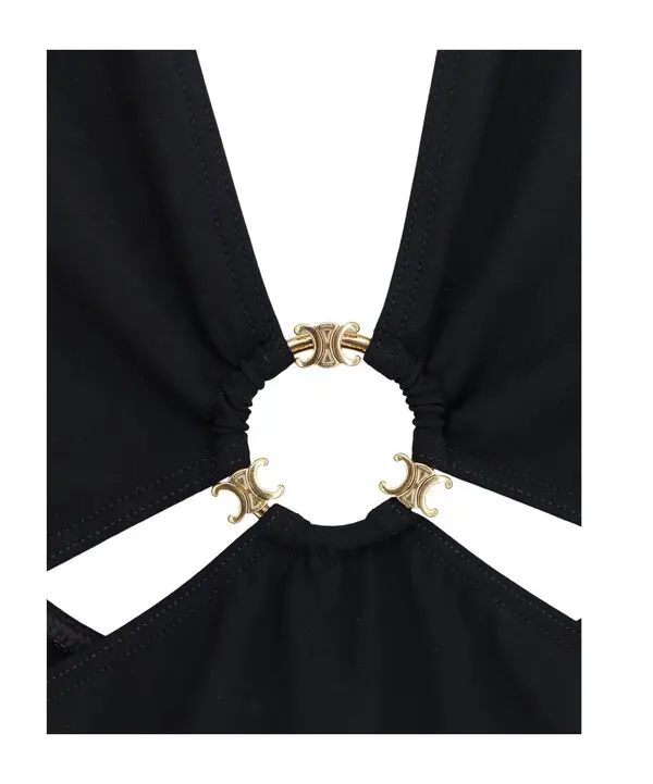 Celine Triomphe Swimsuit In Matte Jersey - Black