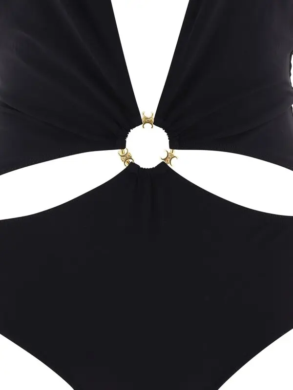 Celine Triomphe Swimsuit In Matte Jersey - Black