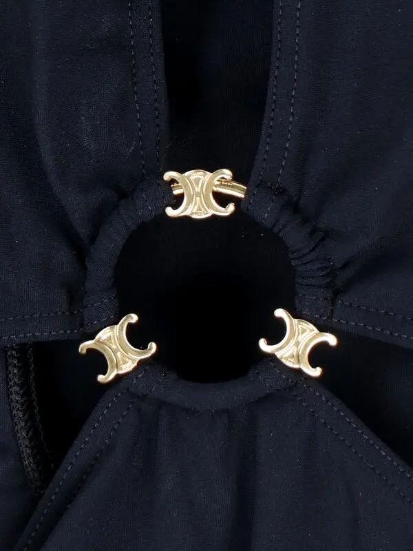 Celine Triomphe Swimsuit In Matte Jersey - Black