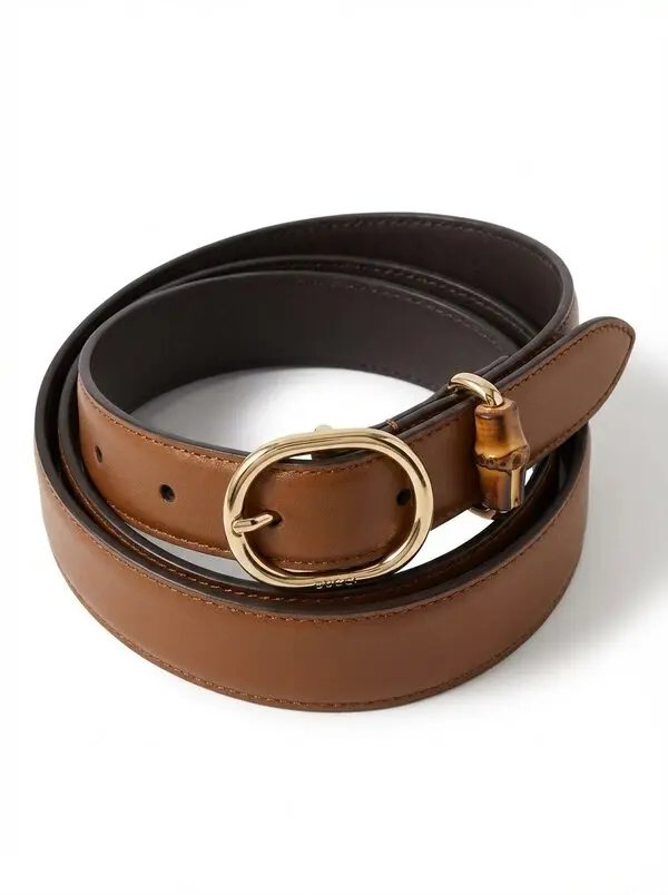 Gucci Oval Buckle Thin Belt - Brown