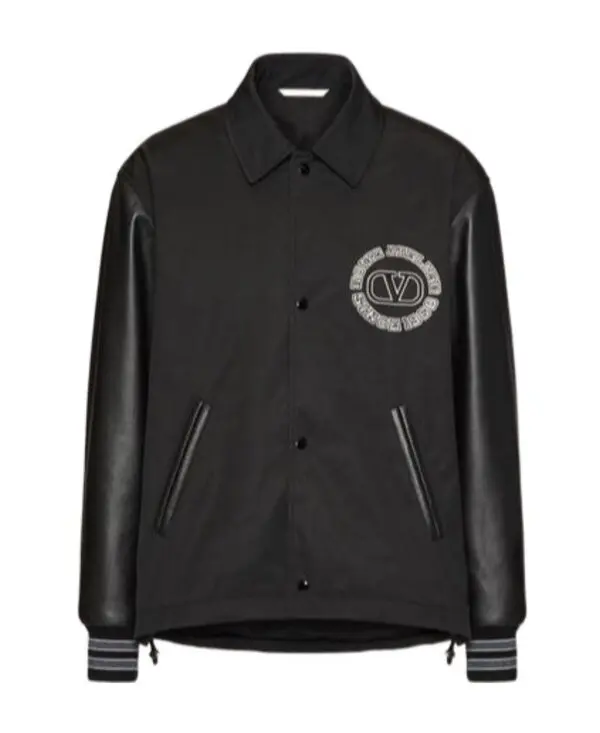 Valentino Garavani Long Sleeve Varsity Jacket With Leather Sleeves