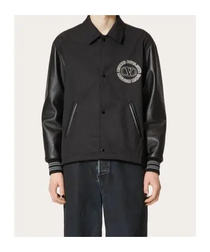 Valentino Garavani Long Sleeve Varsity Jacket With Leather Sleeves