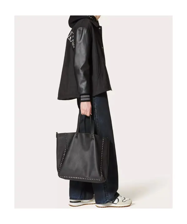 Valentino Garavani Long Sleeve Varsity Jacket With Leather Sleeves