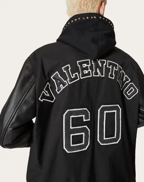 Valentino Garavani Long Sleeve Varsity Jacket With Leather Sleeves