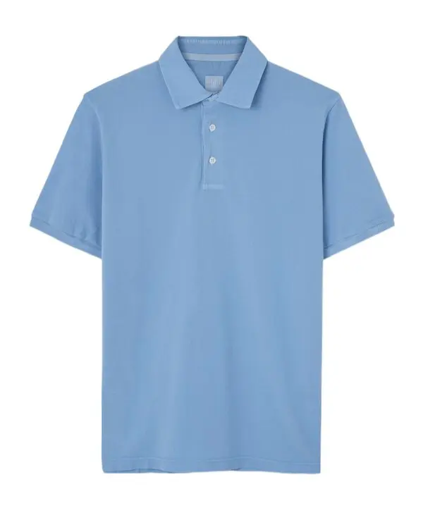 Fedeli Short-sleeved Buttoned Polo Shirt - Blue