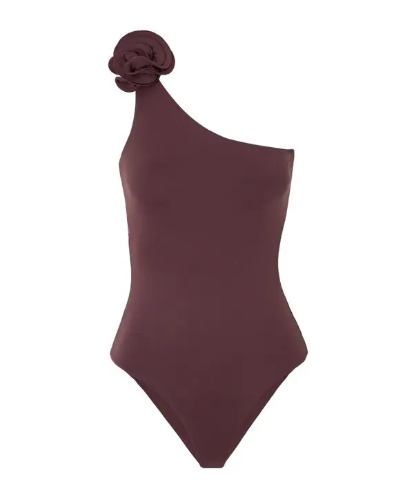Magda Butrym One-shoulder Swimsuit With Rose Detail - Red