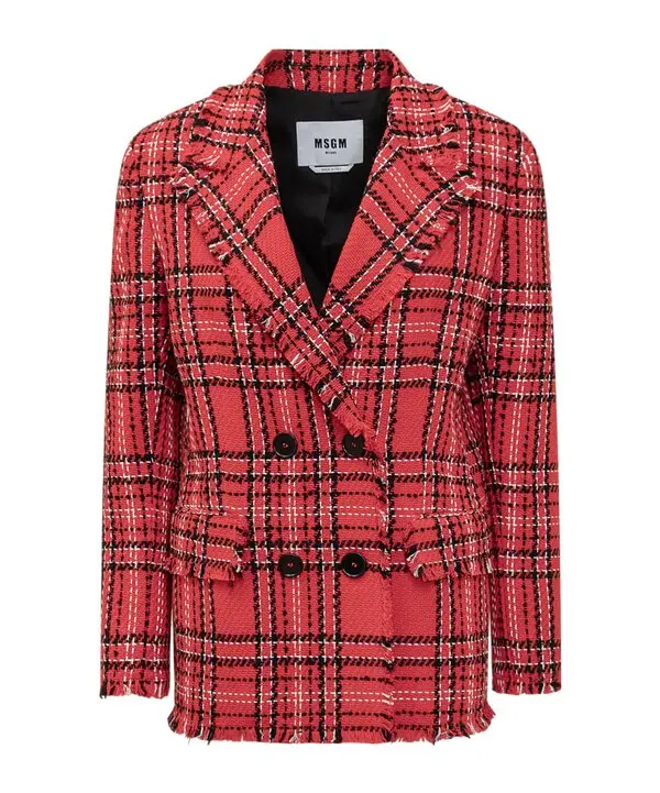 MSGM Double-breasted Checked Blazer
