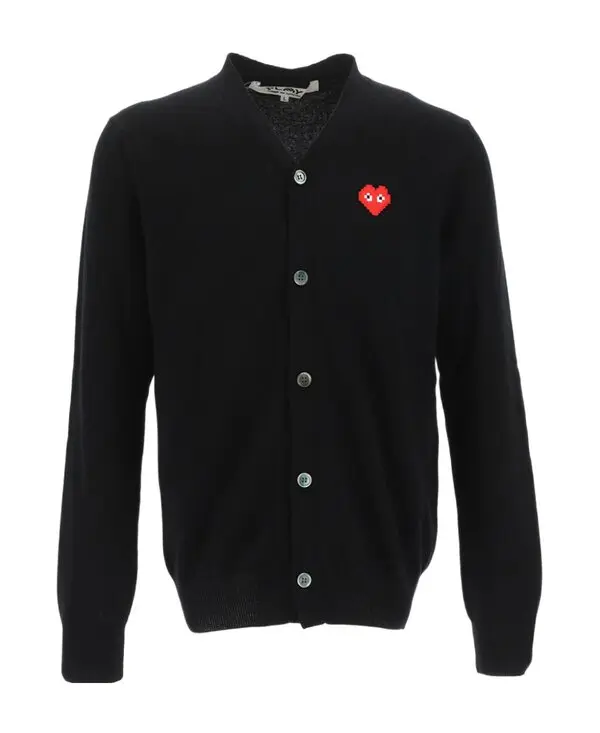 Play Comme Des Garcon Logo Patch V-neck Cardigan - Black