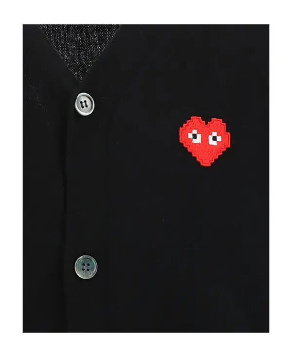 Play Comme Des Garcon Logo Patch V-neck Cardigan - Black