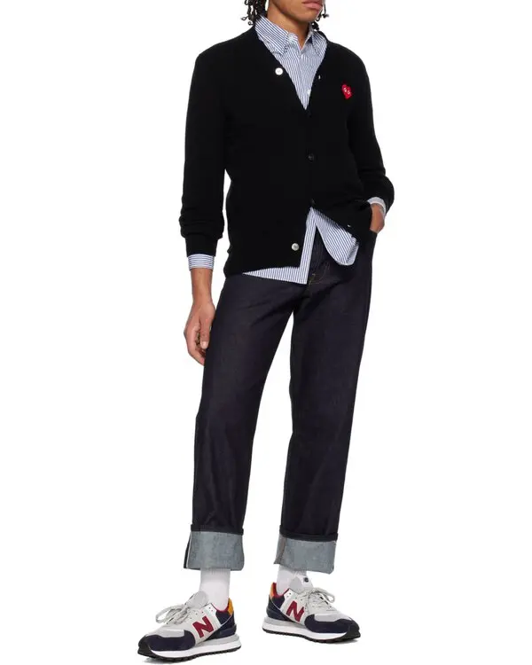 Play Comme Des Garcon Logo Patch V-neck Cardigan - Black