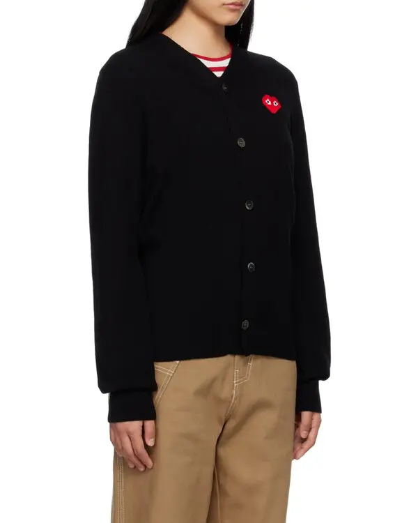Play Comme Des Garcon Logo Patch V-neck Cardigan - Black