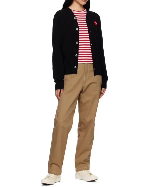 Play Comme Des Garcon Logo Patch V-neck Cardigan - Black