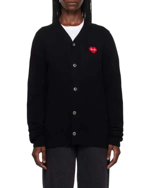 Play Comme Des Garcon Logo Patch V-neck Cardigan - Black