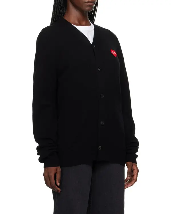Play Comme Des Garcon Logo Patch V-neck Cardigan - Black