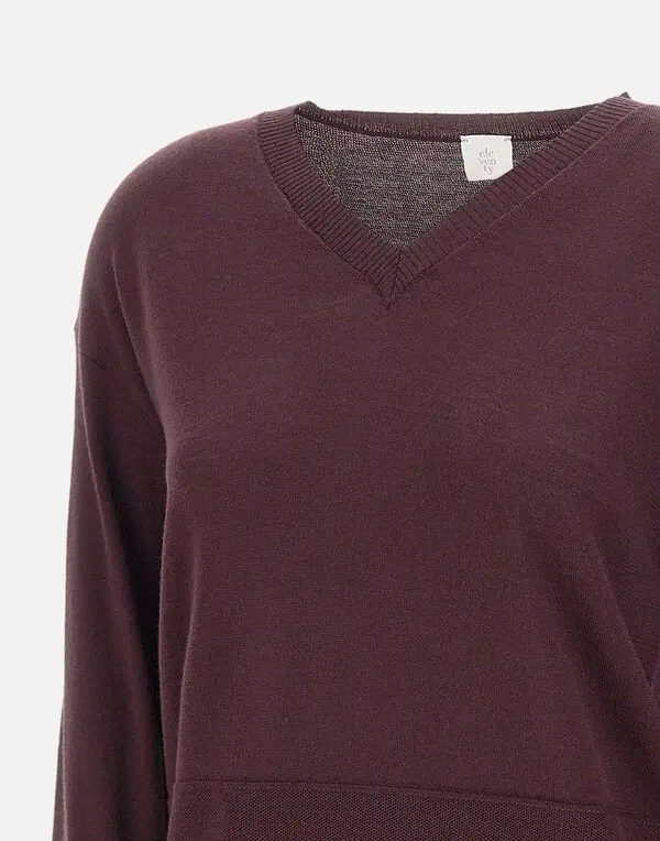 Eleventy V-neck Ribbed Knit Long Sleeve Pullover