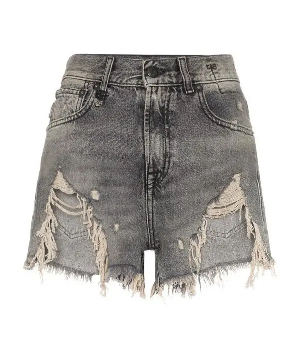 R13 Imitation Old Denim Shorts - Black