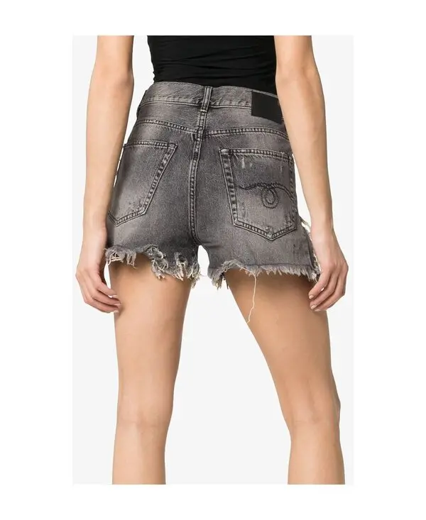 R13 Grey Distressed Denim Shorts