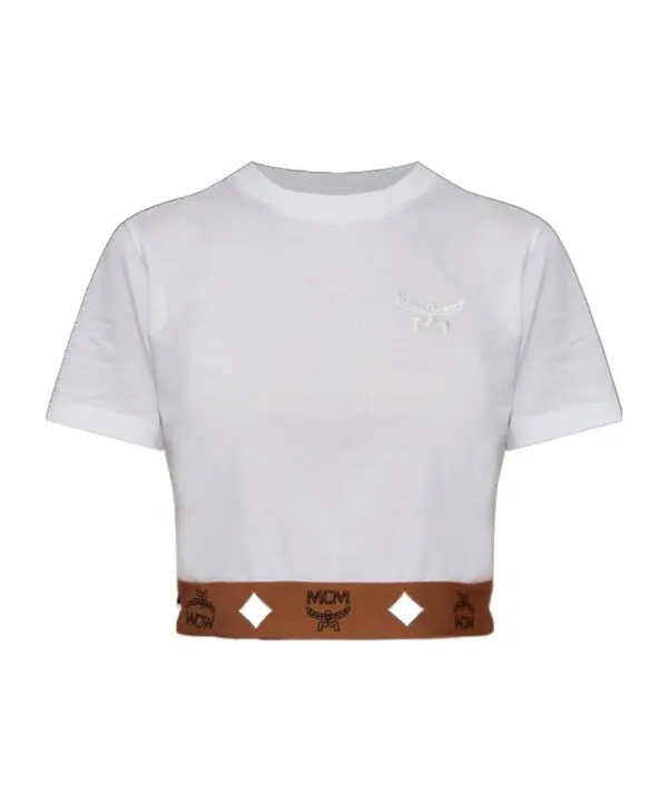 Mcm Cropped T-shirt With Logo Waistband