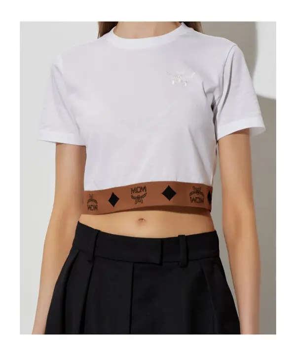 Mcm Cropped T-shirt With Logo Waistband
