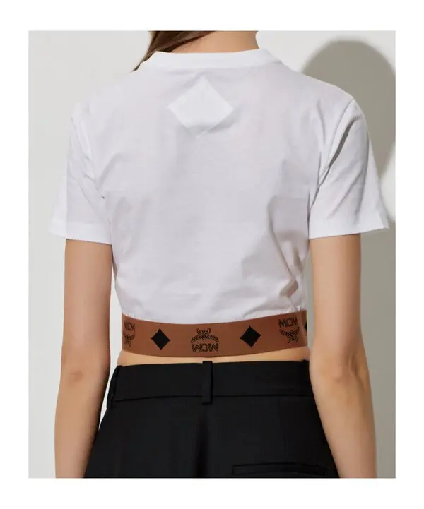 Mcm Cropped T-shirt With Logo Waistband