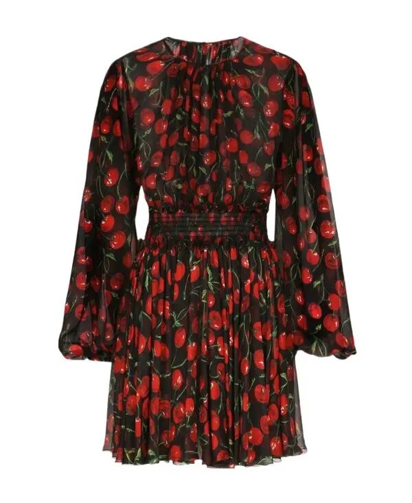 Dolce & Gabbana Cherry Printed Semi-sheer Mini Dress