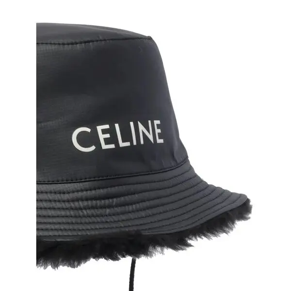 Celine Technical Nylon Bucket Hat With Fur Trim