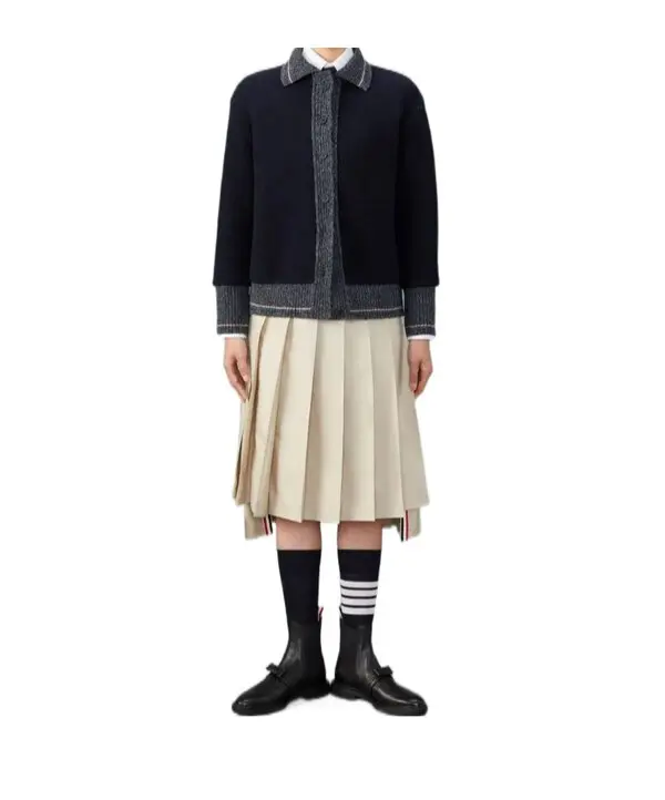 Thom Browne Speckled-trim Long-sleeved Cardigan