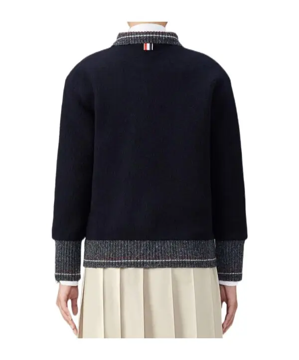 Thom Browne Speckled-trim Long-sleeved Cardigan