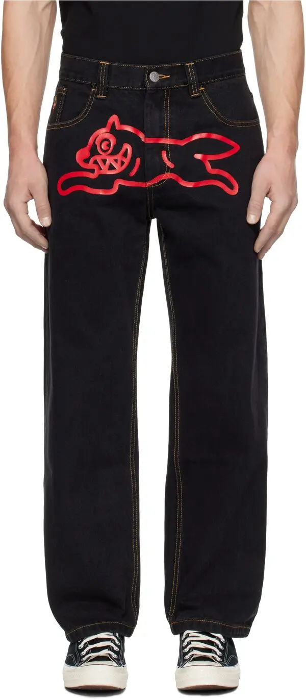 ICECREAM Running Dog-print Jeans - Black