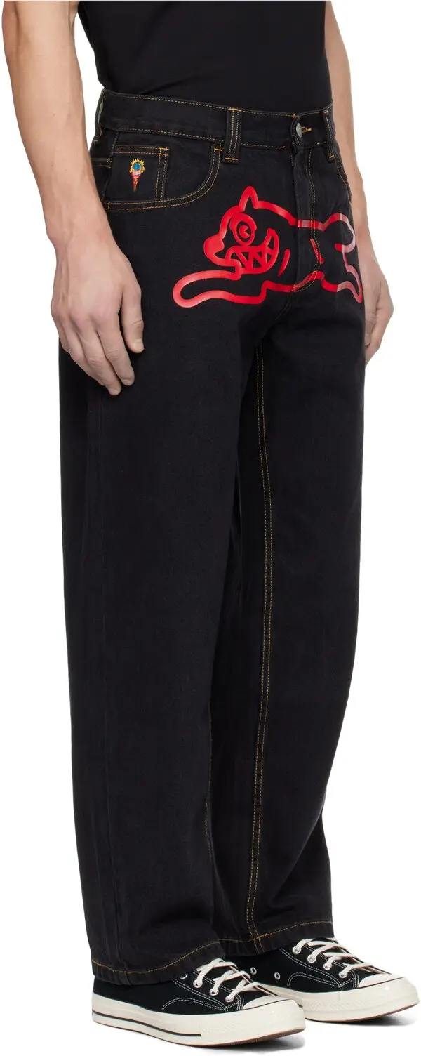 ICECREAM Running Dog-print Jeans - Black
