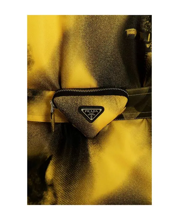 Prada Re-nylon Belted Waist Parka With Printed Motif