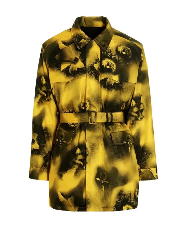 Prada Re-nylon Belted Waist Parka With Printed Motif - Yellow