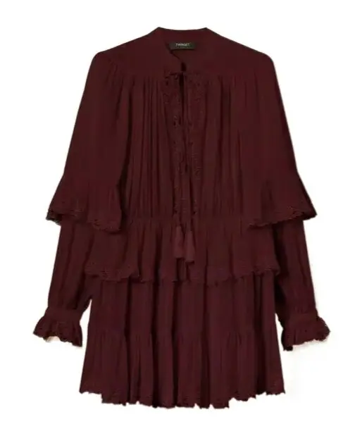 TWINSET Short Georgette Dress With Floral Embroidery - Brown