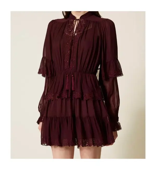 TWINSET Short Georgette Dress With Floral Embroidery