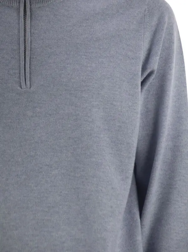 Brunello Cucinelli Funnel-neck Zip-up Knitted Polo Shirt - Gray