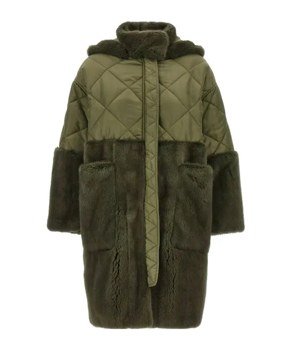 BLANCHA Long-sleeved Coat With Fur Accents