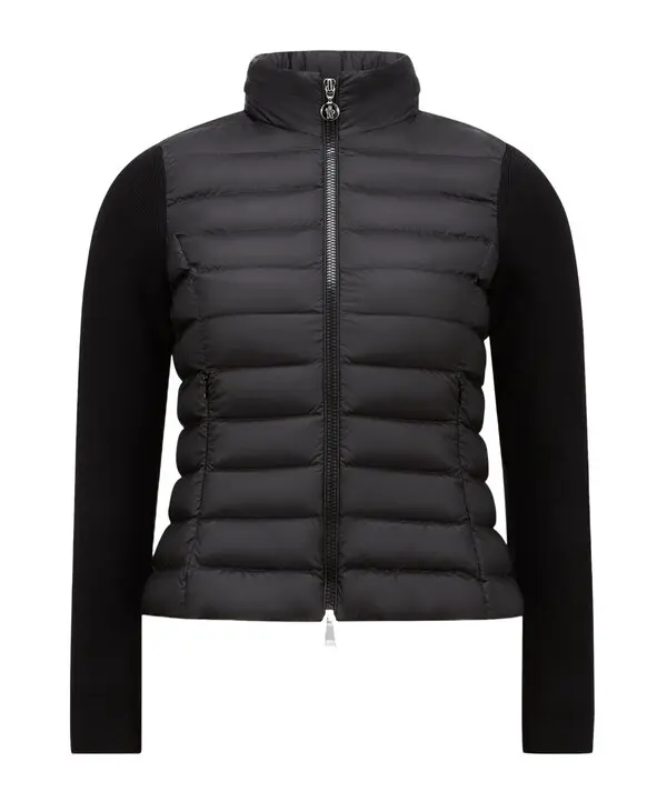 Moncler Logo Patch Quilted Zip-up Cardigan With Down-filled Front - Black