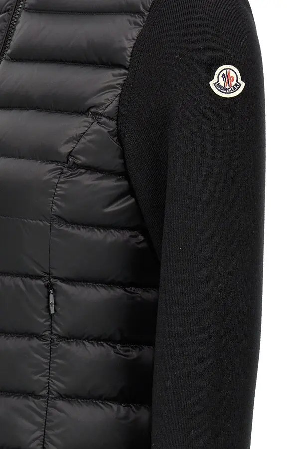 Moncler Logo Patch Quilted Zip-up Cardigan With Down-filled Front - Black
