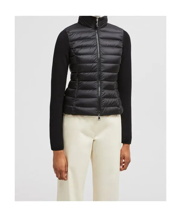 Moncler Logo Patch Quilted Zip-up Cardigan With Down-filled Front - Black