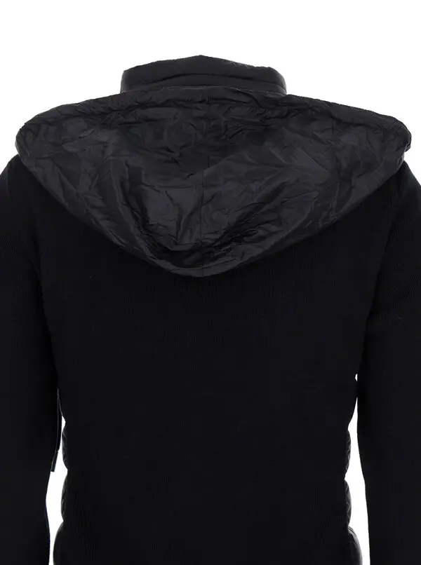 Moncler Logo Patch Quilted Zip-up Cardigan With Down-filled Front - Black