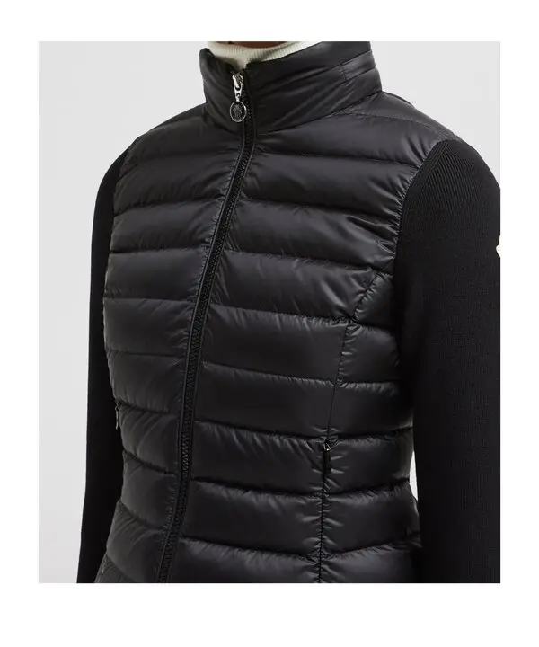 Moncler Logo Patch Quilted Zip-up Cardigan With Down-filled Front - Black