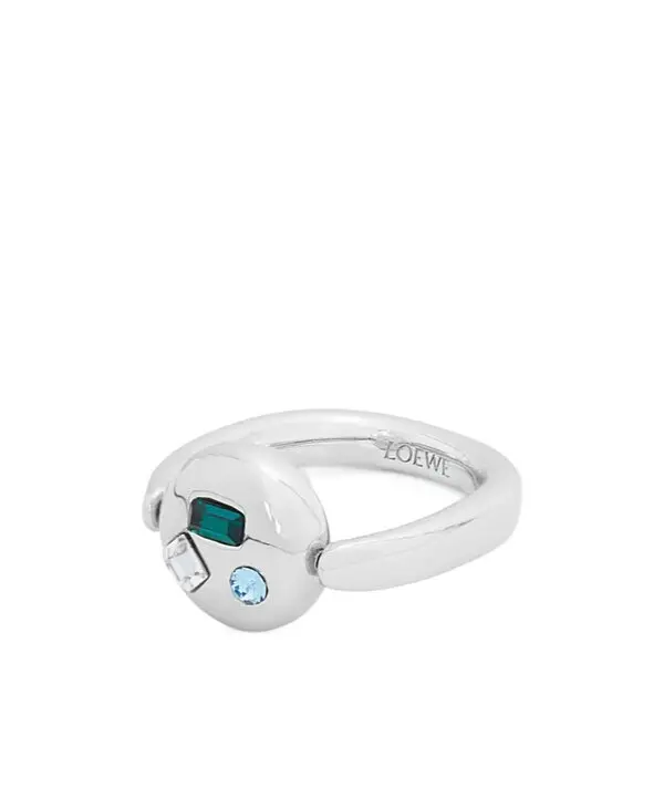 Loewe Anagram Pebble Ring In Sterling Silver And Crystals - Silver/multicolor
