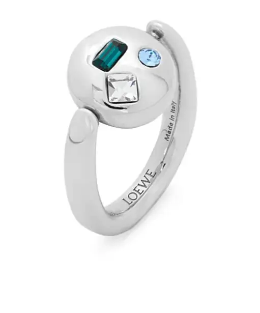 Loewe Anagram Pebble Ring In Sterling Silver And Crystals - Silver/multicolor