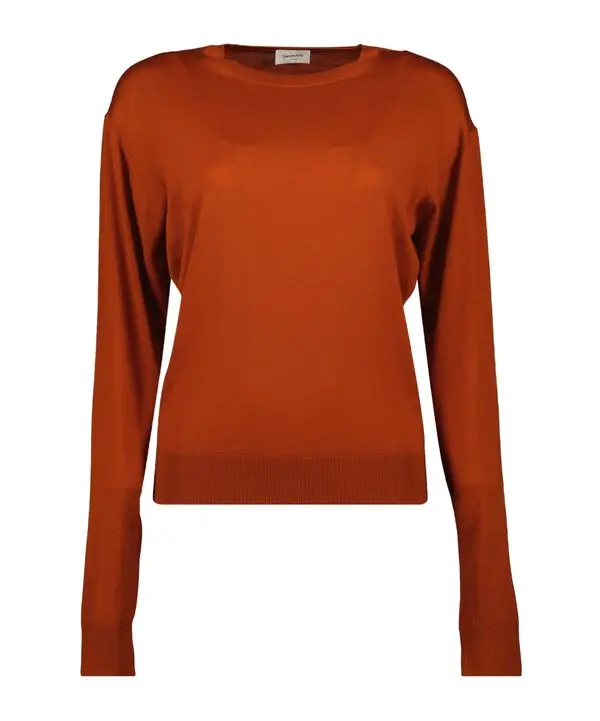 Saint Laurent Round Neck Ribbed Long Sleeve Pullover - Brown