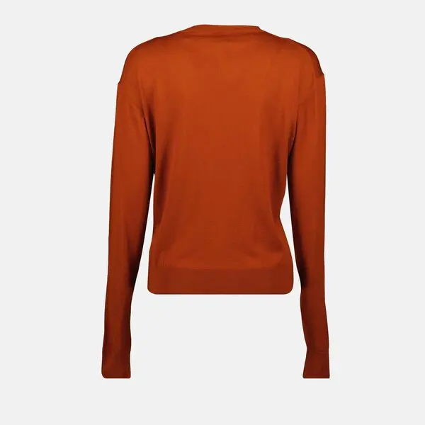 Saint Laurent Round Neck Ribbed Long Sleeve Pullover - Brown