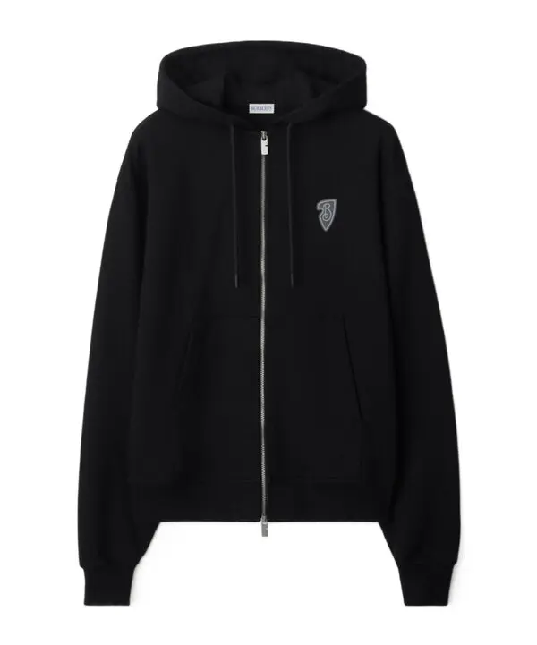 Burberry Ekd Motif Zip-up Drawstring Hoodie - Black
