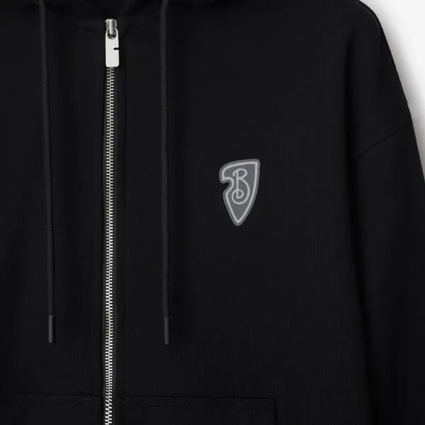 Burberry Ekd Motif Zip-up Drawstring Hoodie - Black