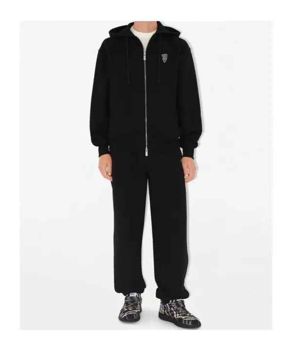Burberry Ekd Motif Zip-up Drawstring Hoodie - Black
